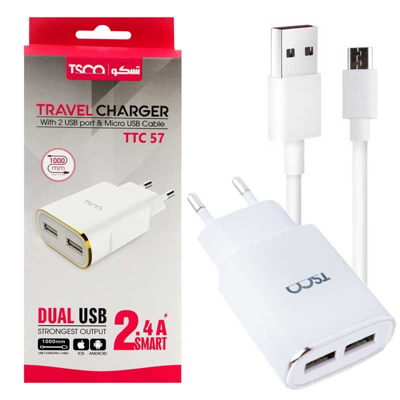 شارژر دیواری تسکو (TSCO) مدل TTC 57 به همراه کابل MicroUSB - فروشگاه اینترنتی گیگاتی